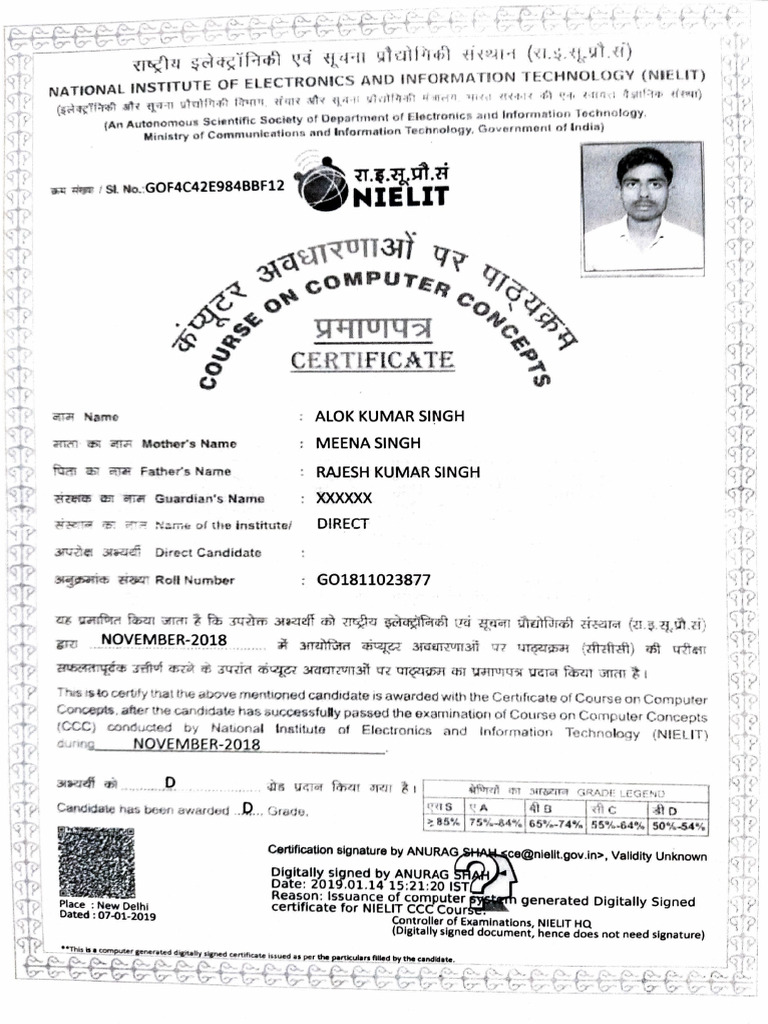 ALOK KUMAR SINGH CCC Certificate | PDF | Public Key Cryptography | Cryptography