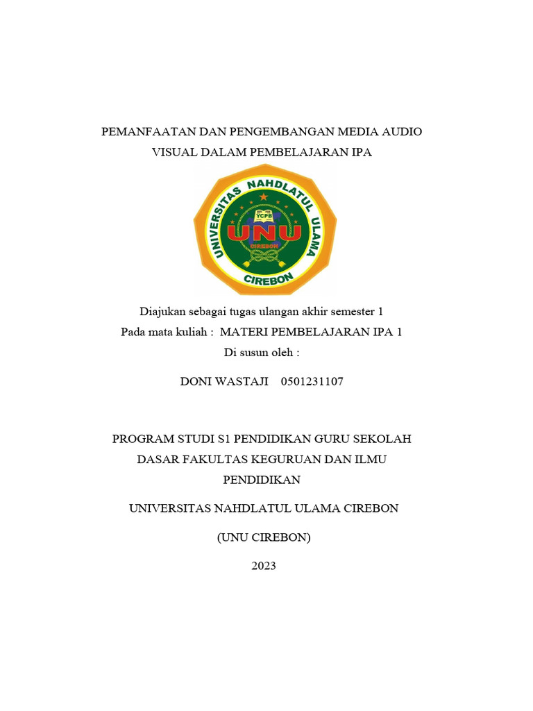 Uas S1 Doni Wastaji-Media-Audio-Visual-Pembelajaran-Ipa | PDF | Karier & Perkembangan
