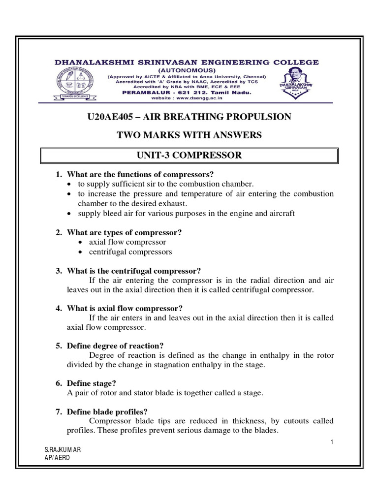 U20ae405 Abp Unit-III Two Marks | PDF | Turbocharger | Turbomachinery