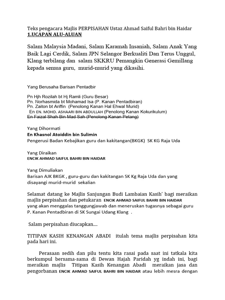 Teks Ucapan Majlis PERPISAHAN U. SAIFUL | PDF | Karier & Perkembangan
