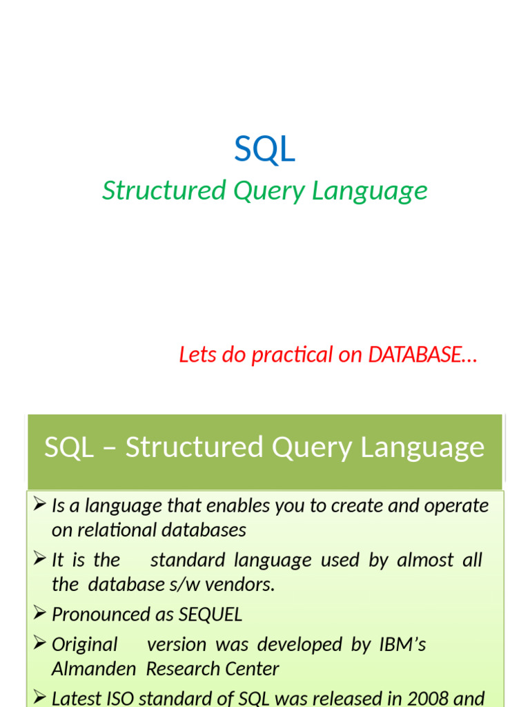 Structured Query Language: Lets Do Practical On DATABASE | PDF | String (Computer Science) | Sql