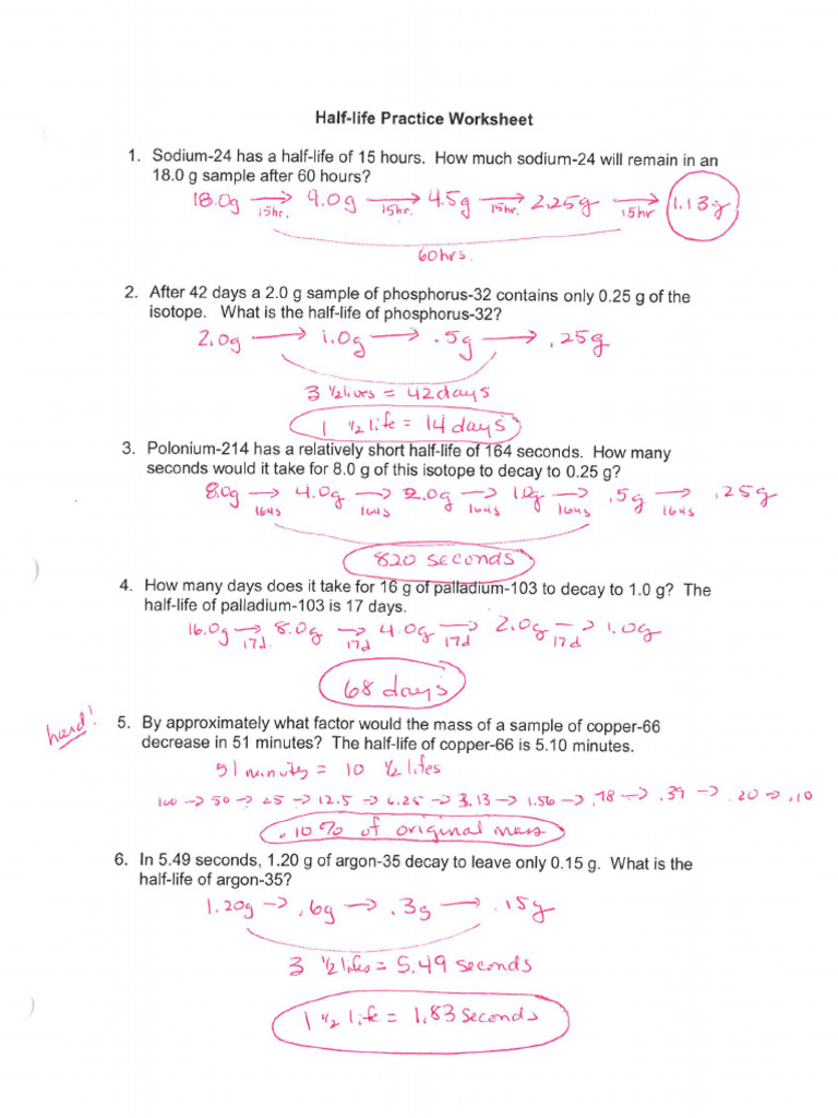 Answer Key Half Life Problems | PDF