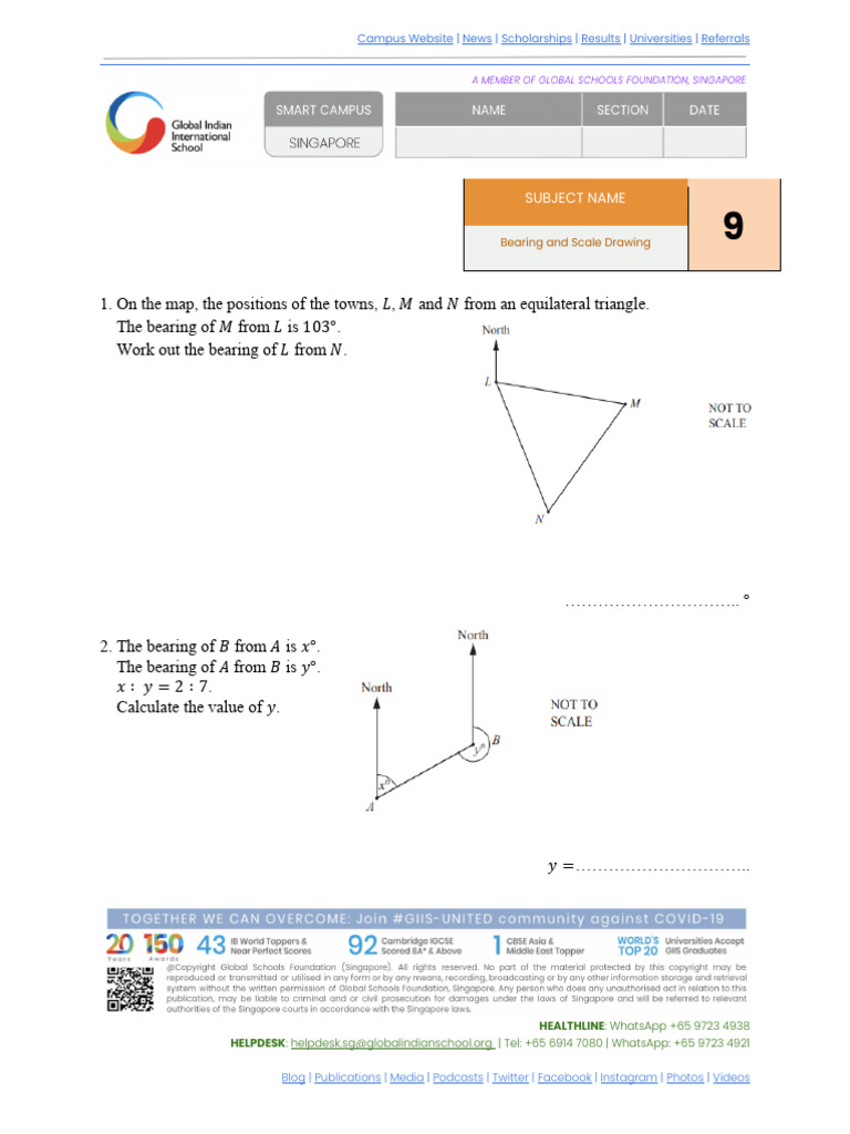 Bearings and Scale Drawing Exercises | PDF | Speed | Geometry