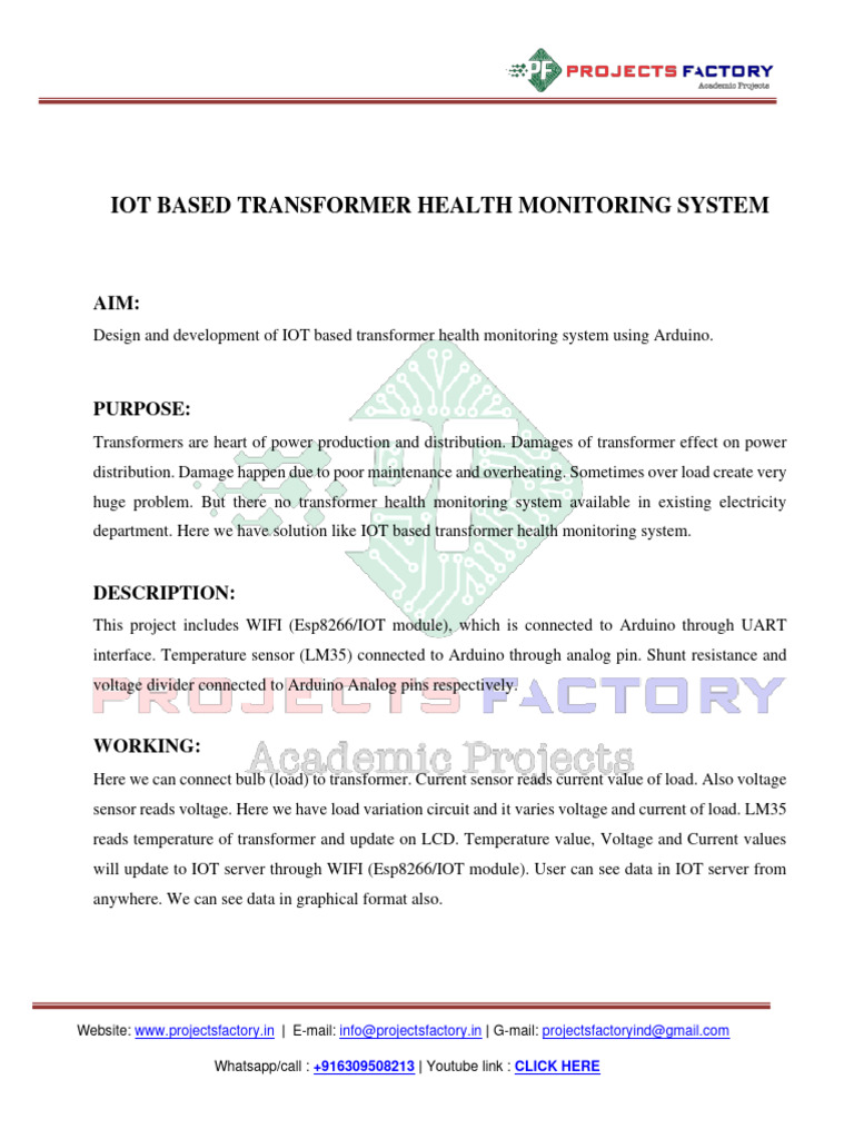 PF IOT 4.IOT Based Transformer Health Monitoring System | PDF | Arduino | Internet Of Things