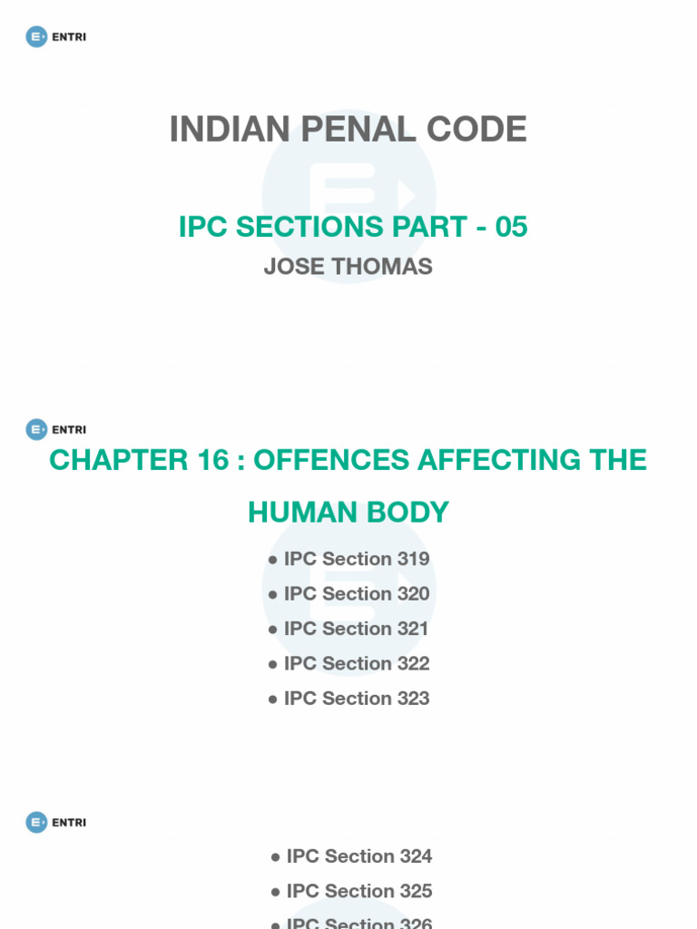 Indian Penal Code Ipc Sections Part - 05 Jose Thomas | PDF