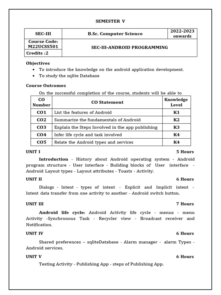 Ap Syllabus Pdf Android Operating System Application Software