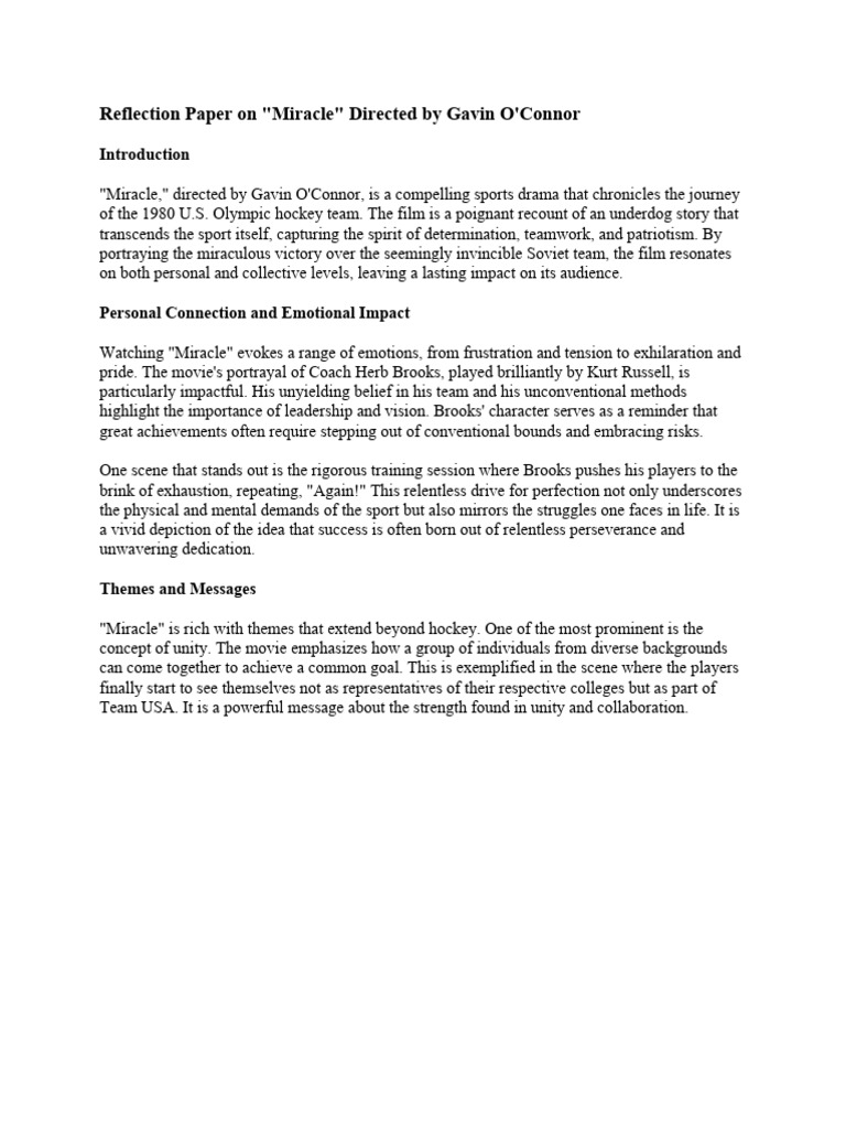 Reflection Paper On Miracle | PDF | Sports & Recreation