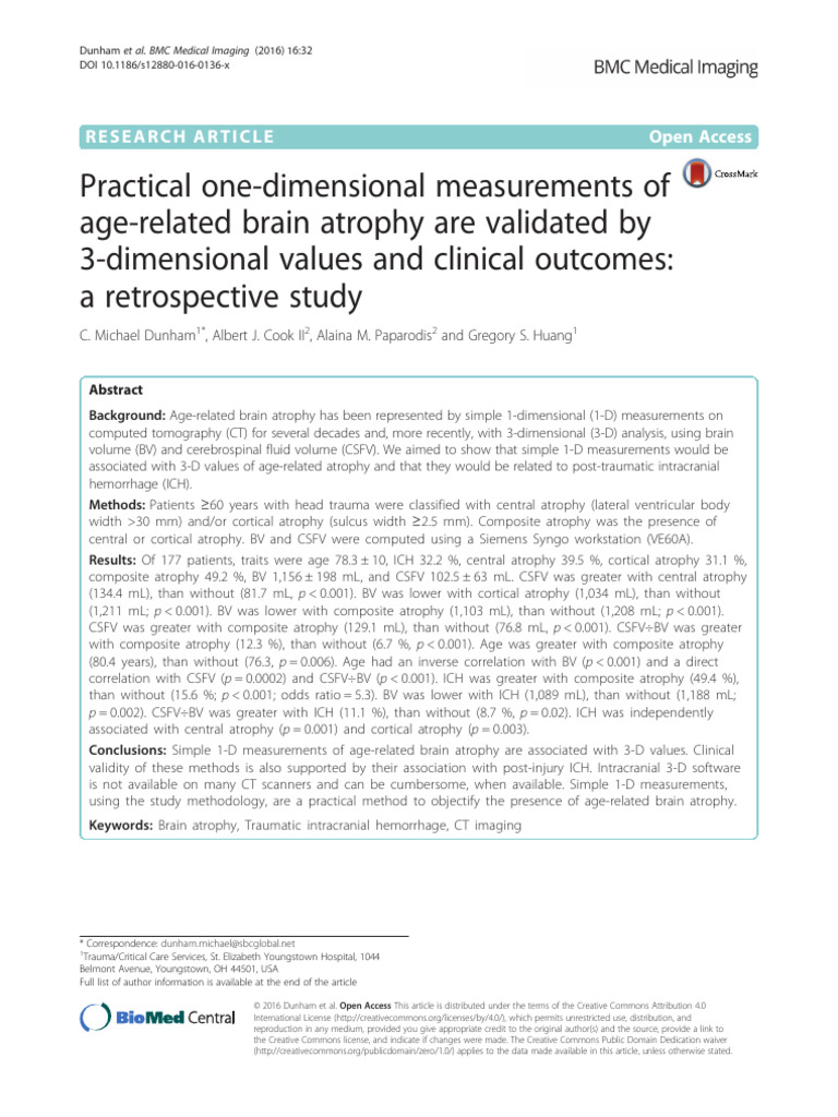 Measurement Aging Atrophy Cerebri | PDF | Cerebrospinal Fluid | Ct Scan