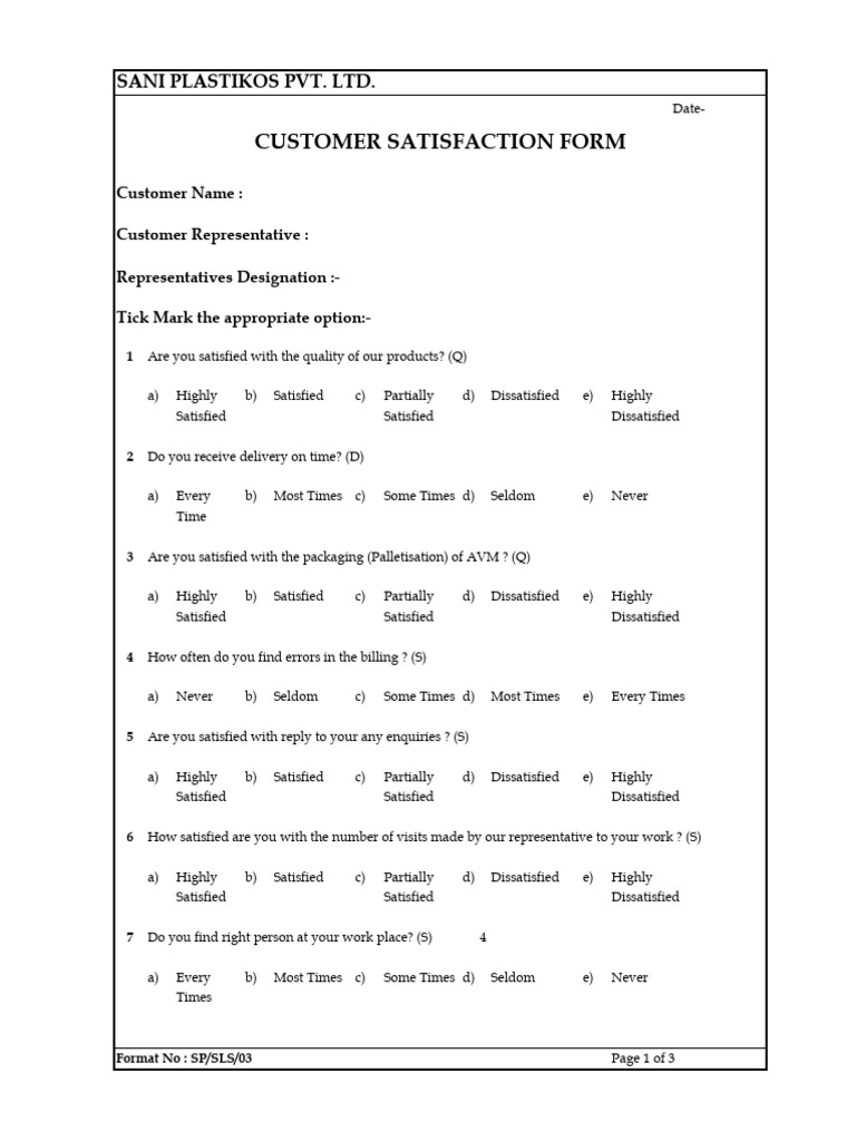 05 CUSTOMER SATISFACTION FORM | PDF | Business