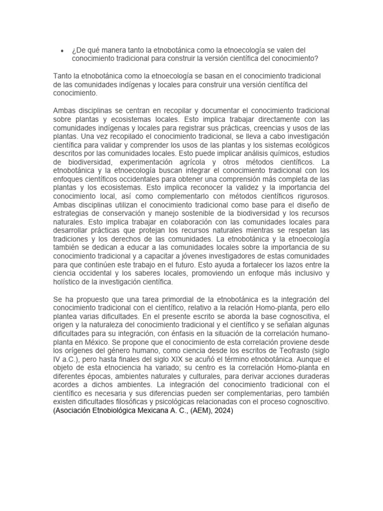 De Qué Manera Tanto La Etnobotánica Como La Etnoecología Se Valen Del Conocimiento Tradicional ...