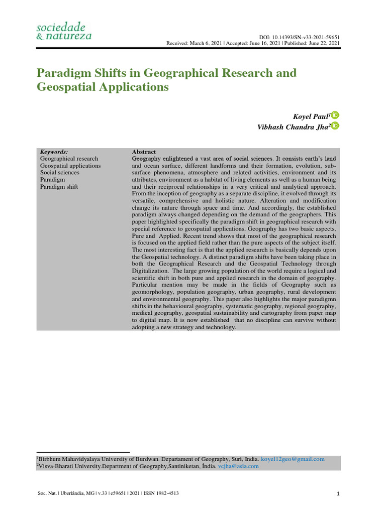 Paradigm Shifts in Geographical Research and Geosp | PDF | Geography ...