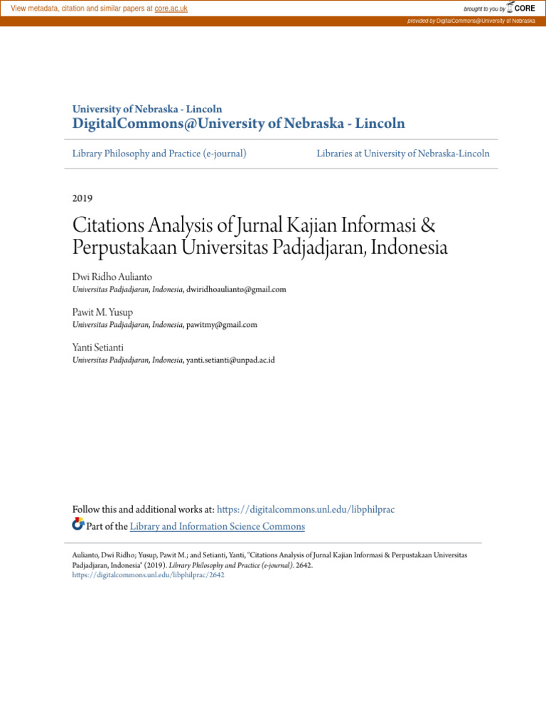 Citations Analysis of Jurnal Kajian Informasi & Perpustakaan Universitas Padjadjaran, Indonesia ...