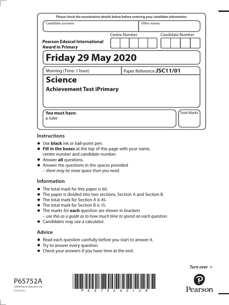 Science Past Paper (2020) (Year 6) (June) | PDF | Precipitation | Oxygen