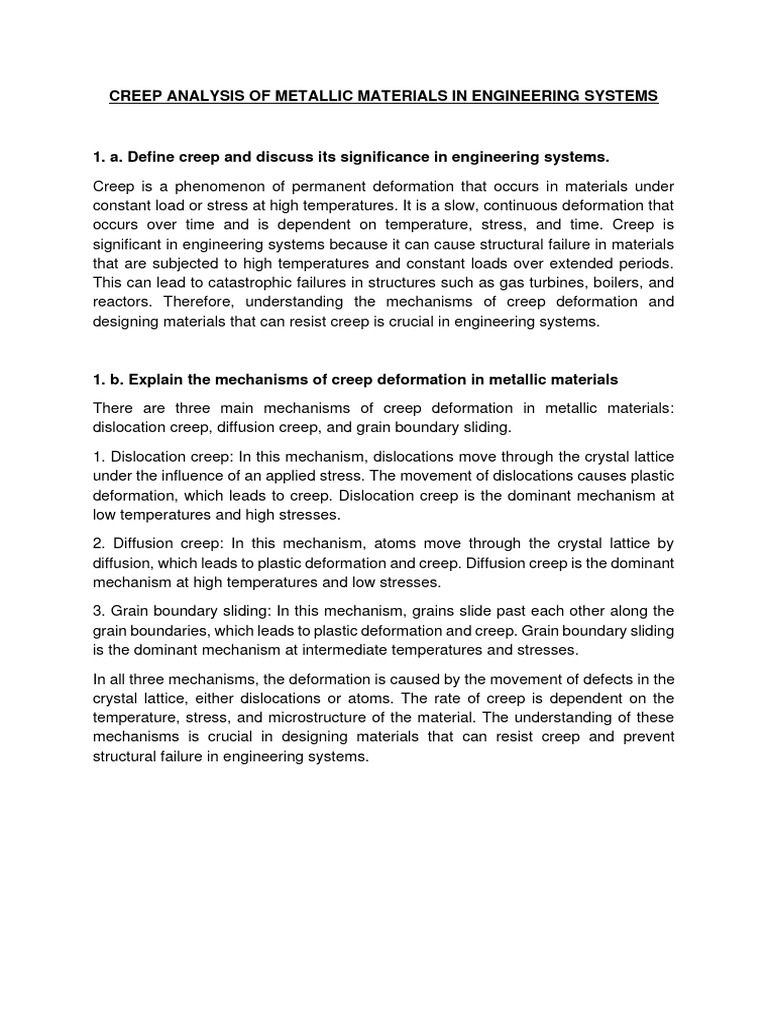 Asignment 3 CREEP ANALYSIS OF METALLIC MATERIALS IN ENGINEERING SYSTEMS | PDF | Creep ...