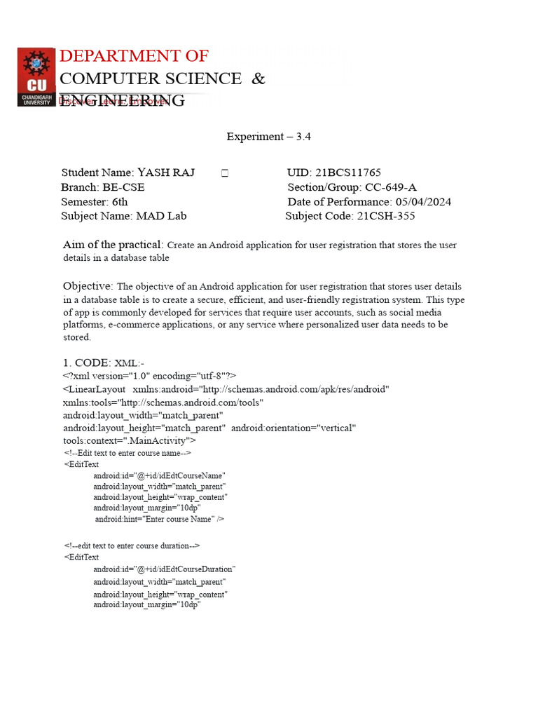 YR MAD 3.4 | PDF | Android (Operating System) | Databases