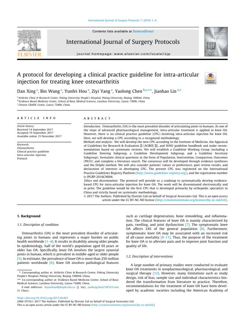 A Protocol For Developing A Clinical Practice Guidelinef For Intra Articular Injection For ...