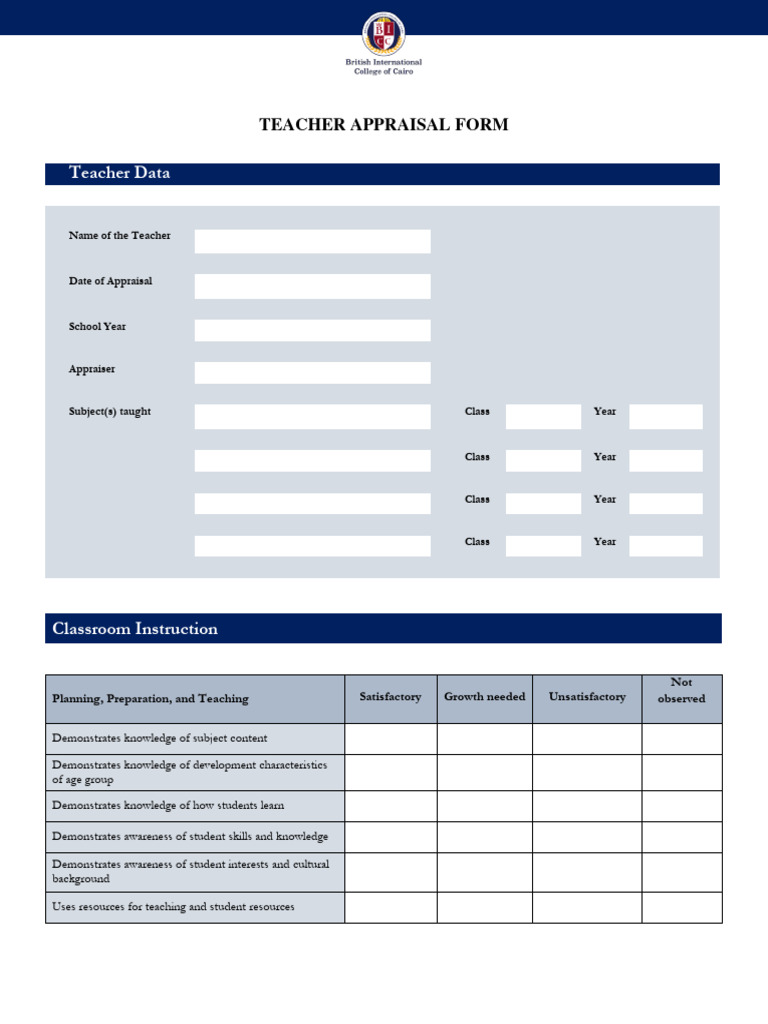 Teacher Appraisal Form | PDF | Teachers | Learning