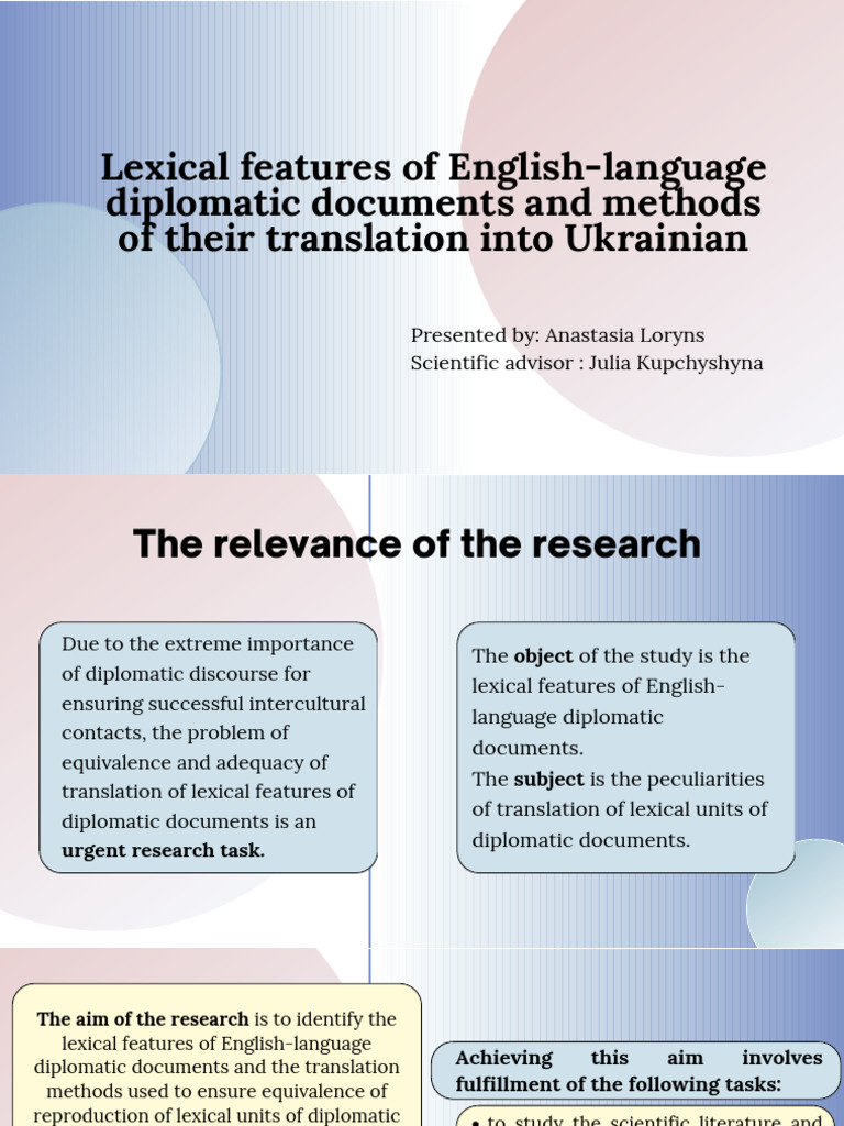 Lexical Features of English Diplomatic Documents and Methods of Their ...
