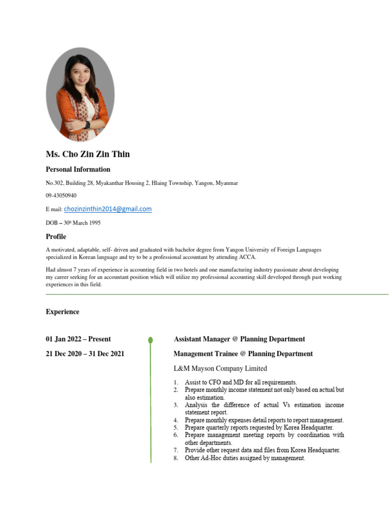 Resume - Cho Zin Zin Thin | PDF