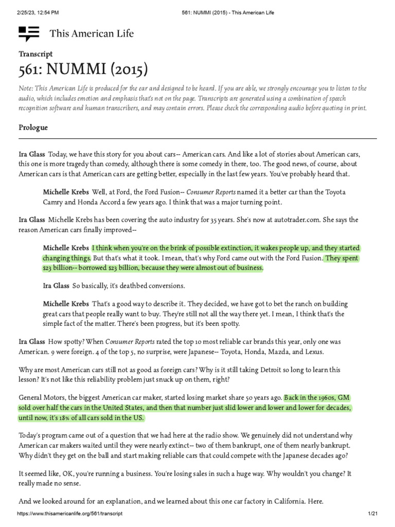 NUMMI: Lessons from a Car Factory | PDF | Toyota | General Motors