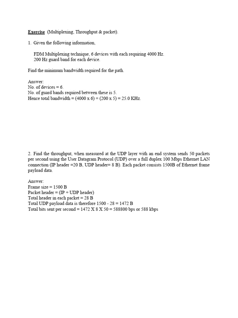 Exercise (Multiplexing, Throughput, Packet) | PDF | Network Packet ... Exercise (Multiplexing, Throughput, Packet) | PDF | Network Packet ...