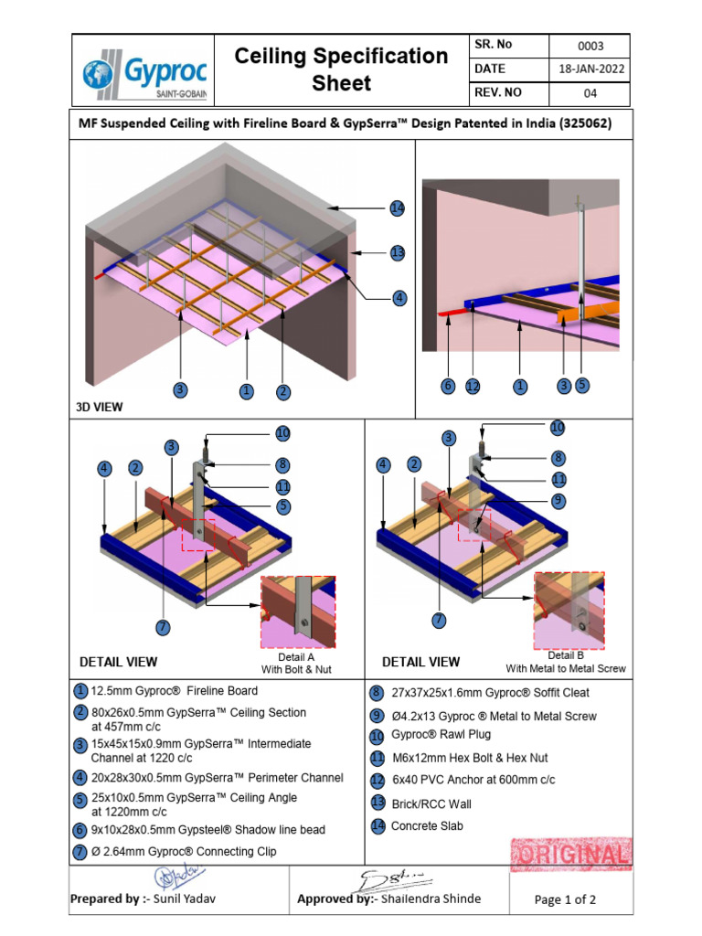CSS-0003 - GypSerra Ceiling With 12.5mm FR - Rev04 | PDF | Drywall | Screw