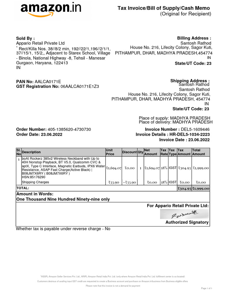 Boat Rockerz 385v2 Invoice | PDF | Invoice | Payments