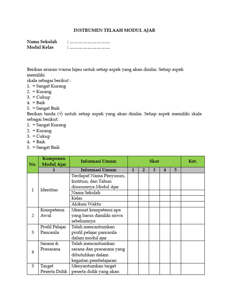 Instrumen Telaah Modul Ajar | PDF