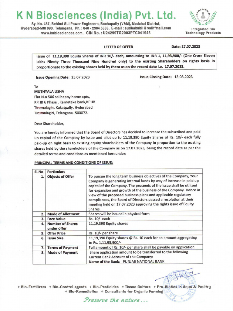 Letter of Offer | PDF