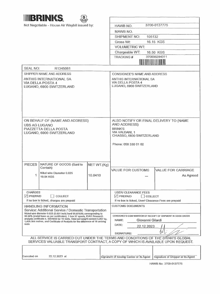 Brinks Custody | PDF | Business Documents