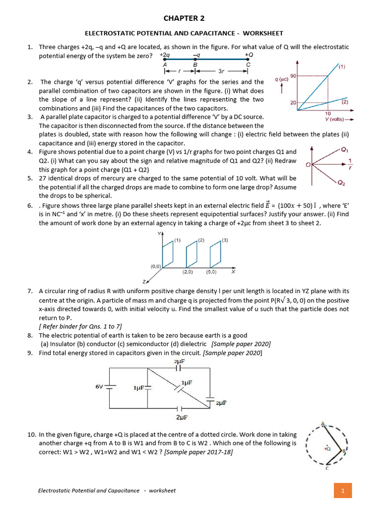Chapter 2 Elec Potl&Cap Wsheet | PDF | Capacitance | Capacitor