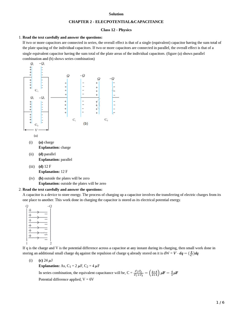 Chapter2WSheet MCQ SOLUTION | PDF | Capacitor | Capacitance
