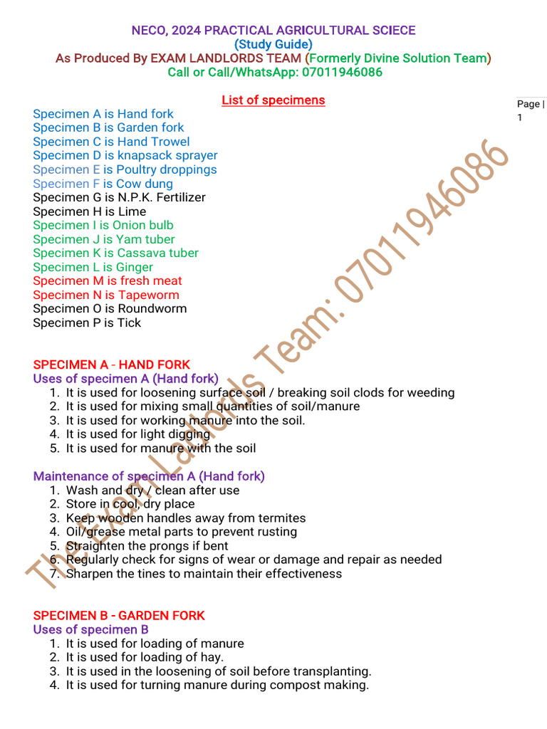 NECO 2024 PRACTICAL AGRIC Study Guide by The EXAM LANDLORDS 07011946086 ...