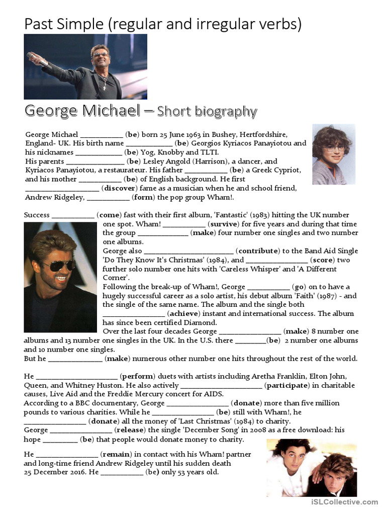 Biography of Singer George Michael - Simple Past Verbs | PDF | Music ...