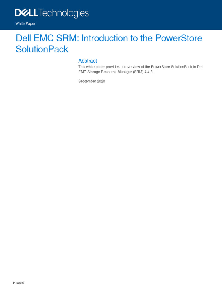 Dell Emc SRM: Introduction To The Powerstore Solutionpack: White Paper ...