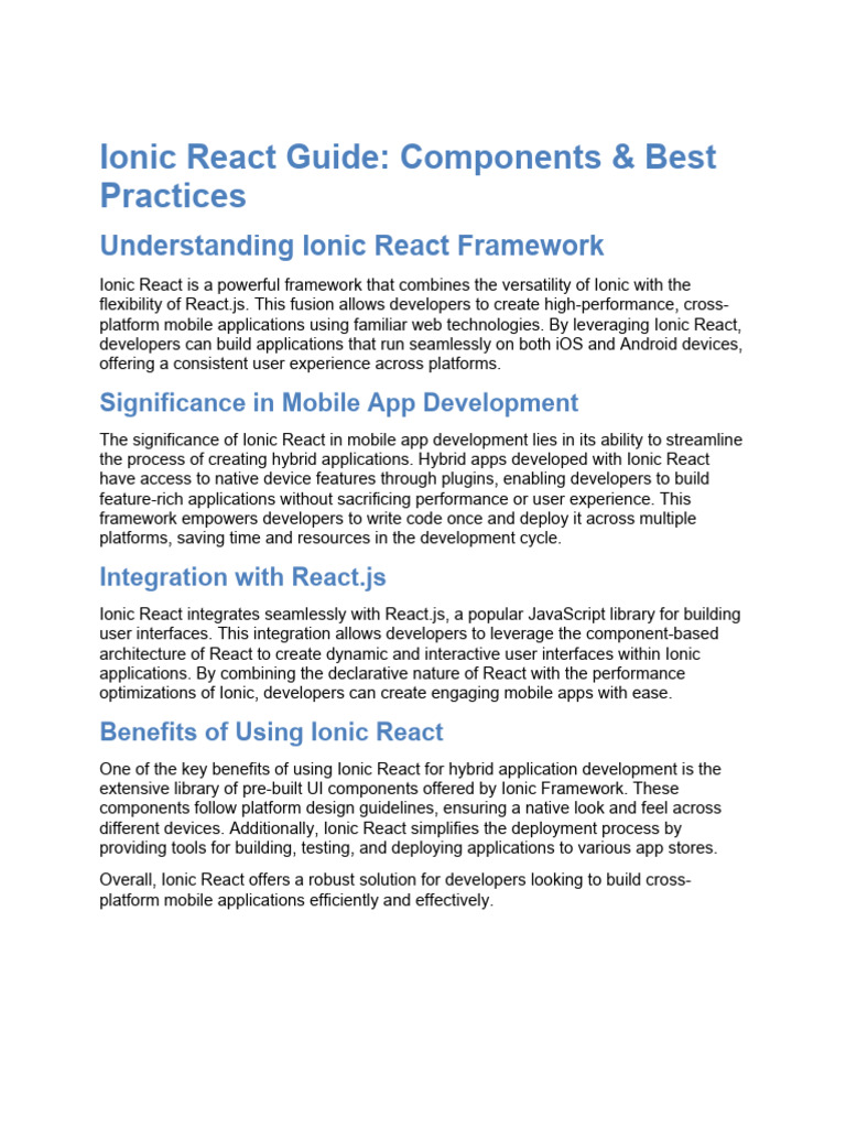 Ionic React Guide - Components & Best Practices | PDF | Mobile App ...
