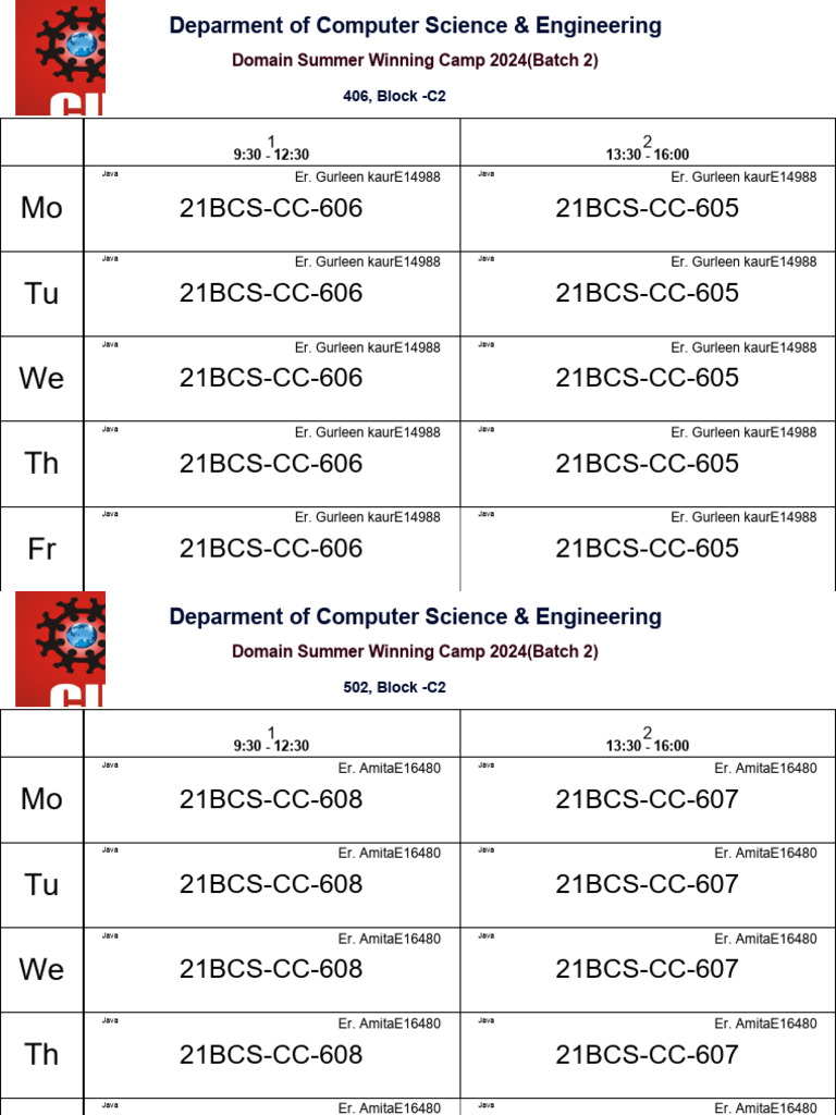 Summer Java Camp 2024 Schedule | PDF