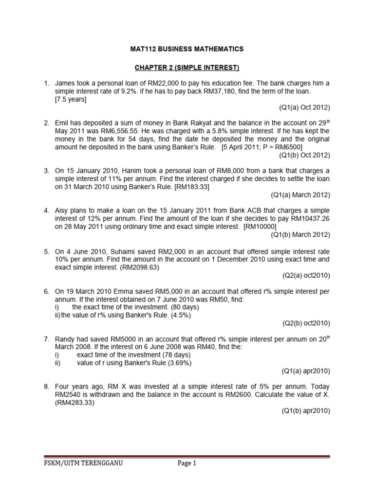 2.1 Simple Interest Exercise | PDF | Interest | Banks