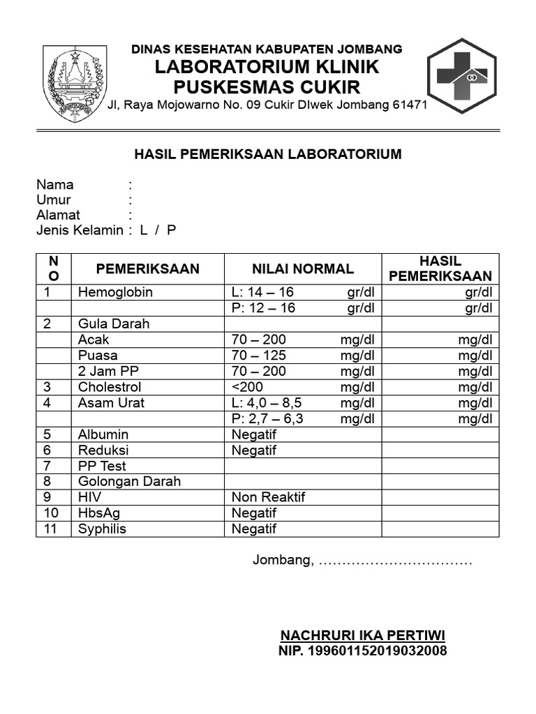 Hasil Cek Lab Puskesmas Cukir | PDF | Gaya Hidup