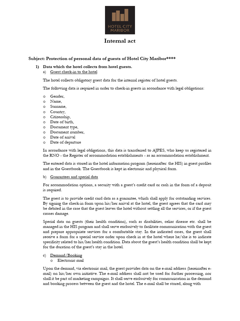 Hotel Internal Act | PDF