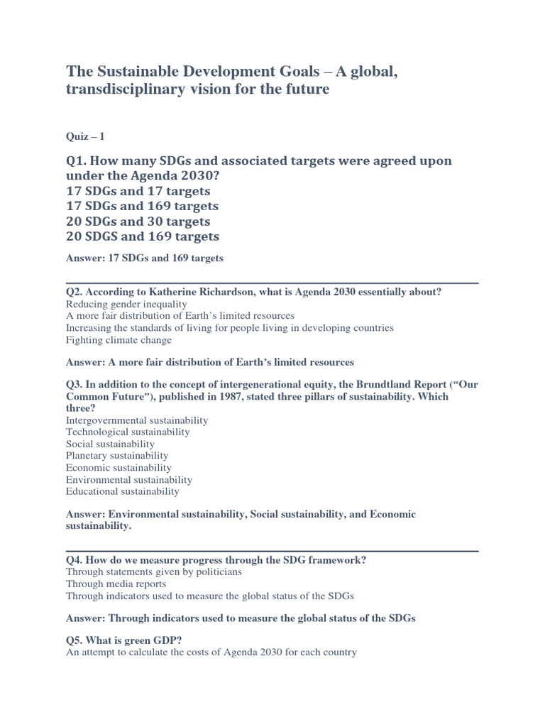 SDG Quiz for Sustainability Students | PDF | Sustainability | Climate Change