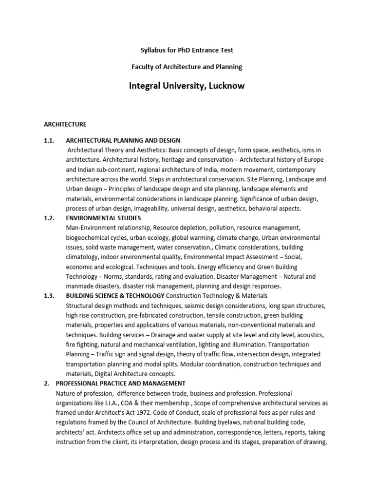 PhD Entrance Syllabus: Architecture | PDF | Architect | Green Building