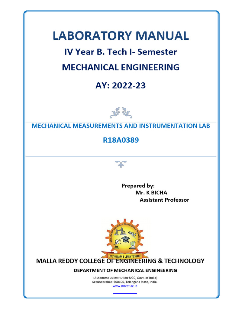 Mechanical Measurements and Instrumentation Lab | PDF | Vacuum ...