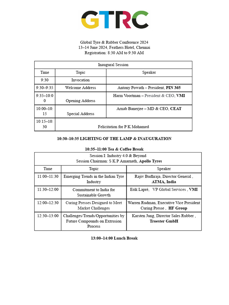 GTRC 2024 Program Schedule | PDF | Tire | Engineering