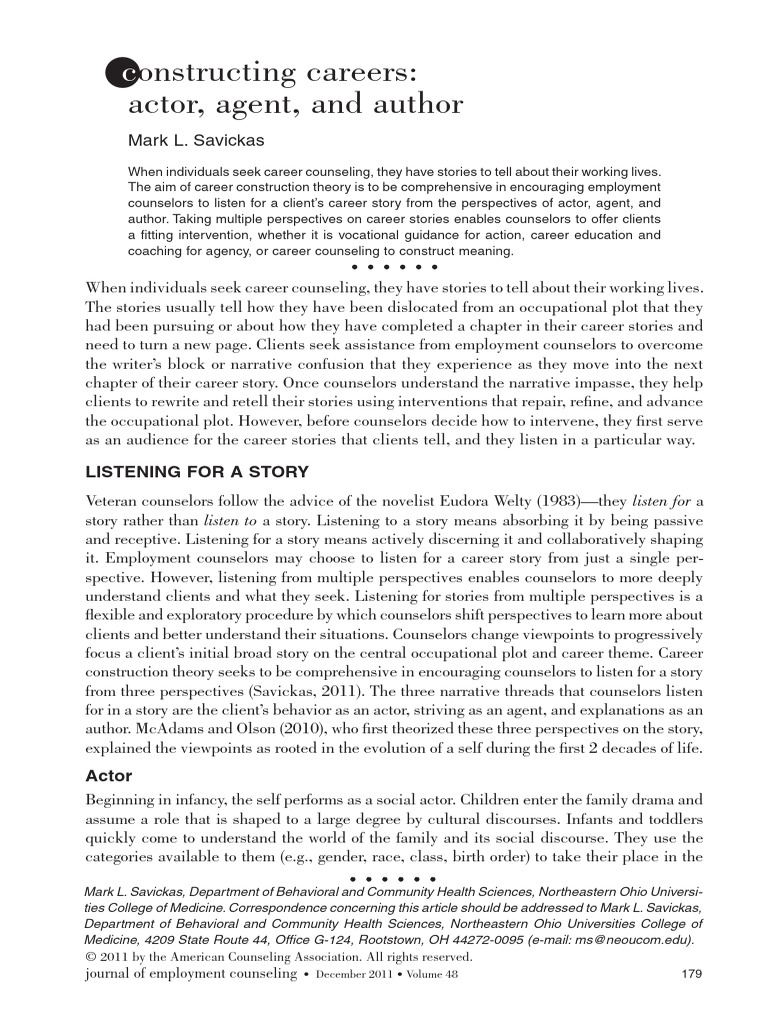 Career Construction Theory Explained | PDF | Counseling Psychology ...