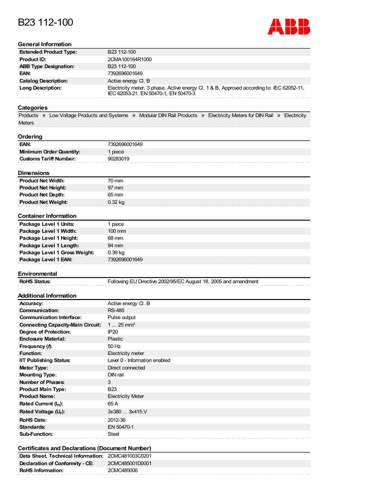ABB B24 Data Sheet | Download Free PDF | Electronics | Electric Power