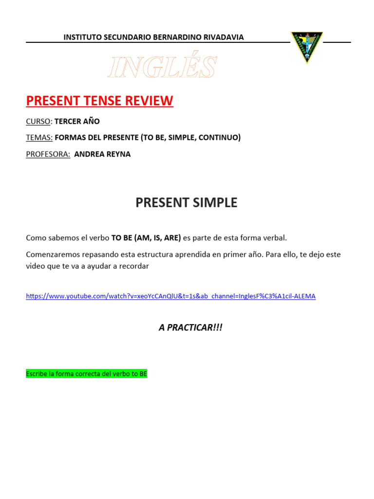 PRESENT TENSE REVIEW - 2nd Year | Descargar gratis PDF | Morfología ...