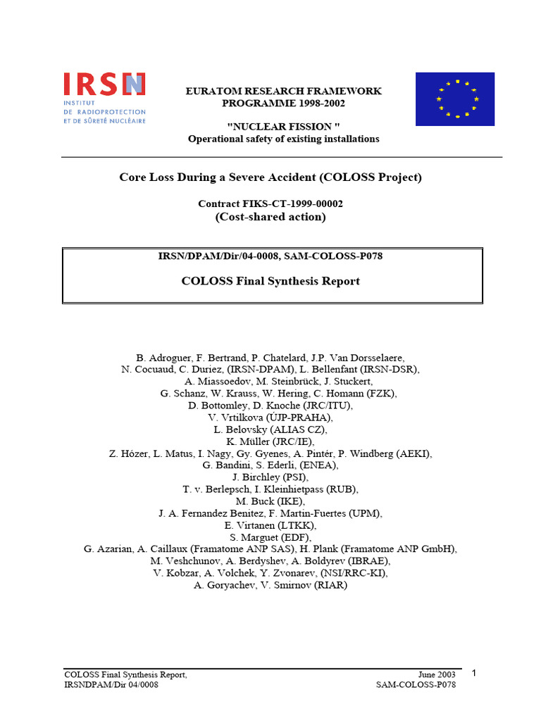 COLOSS Summary Rep | PDF | Nuclear Fuel | Nuclear Energy