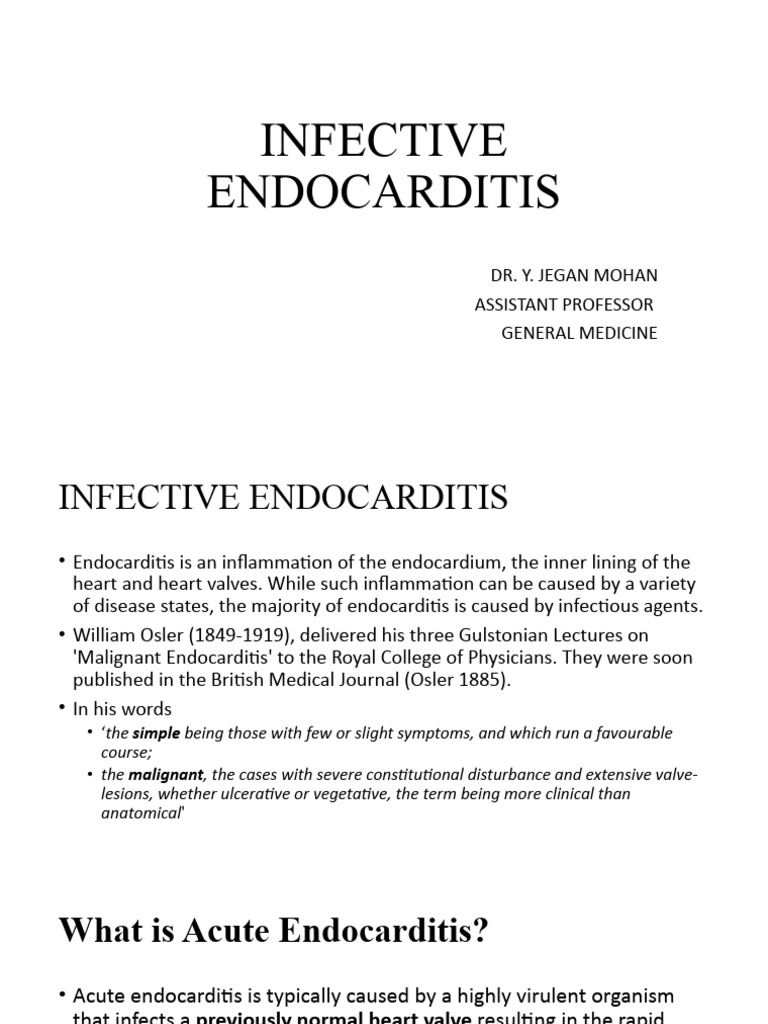Infective Endocarditis - Dr. Jegan Mohan | PDF | Heart | Medicine