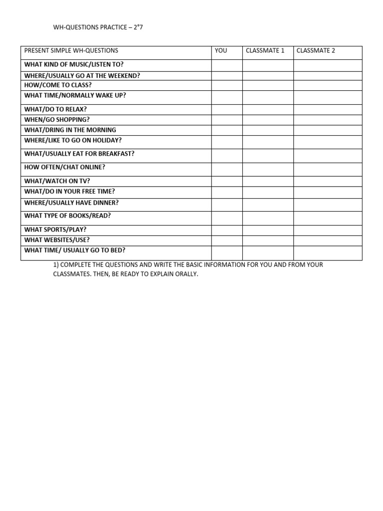 Present Simple WH-Questions Practice | PDF